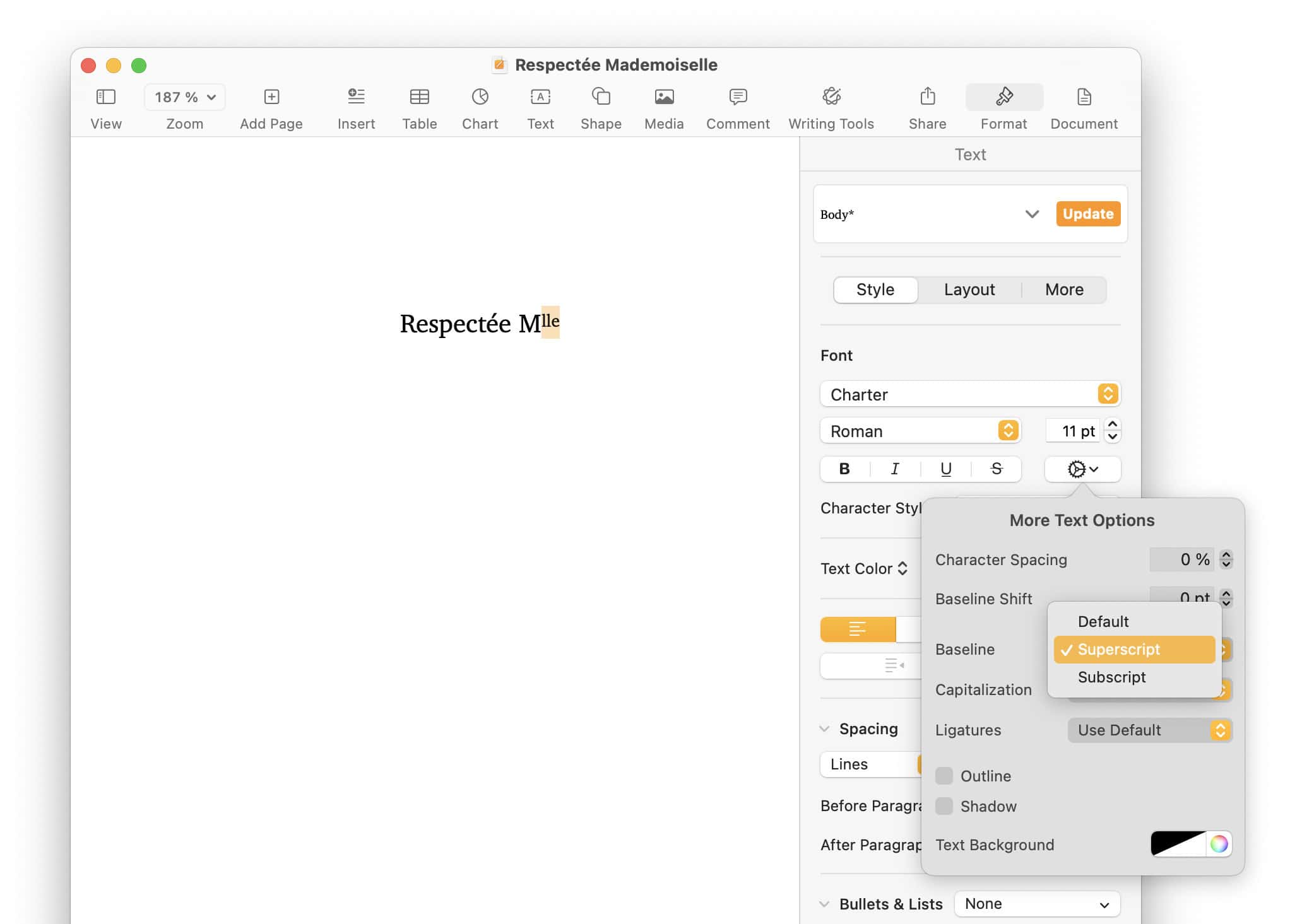 How to Insert Superscript Characters in Apple Pages - La De Du