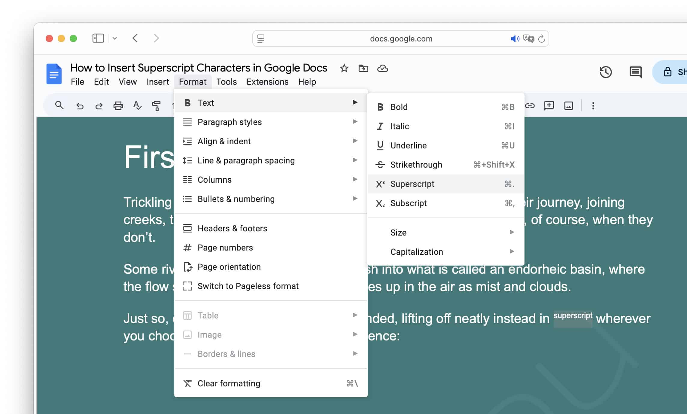 How to Insert Superscript Characters in Google Docs - La De Du