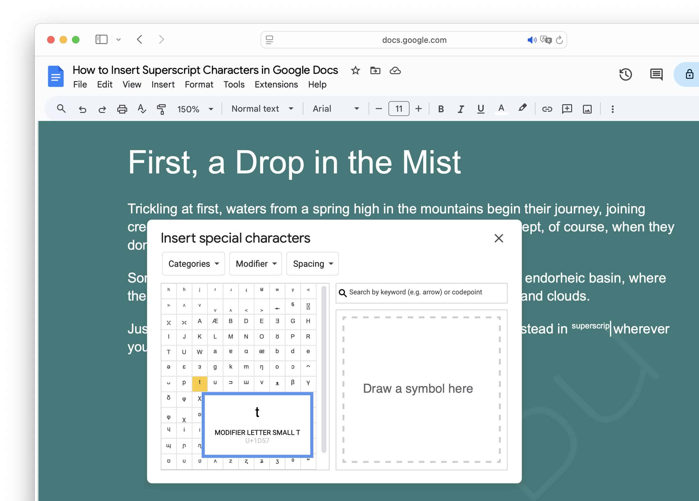 How to Insert Superscript Characters in Google Docs - La De Du