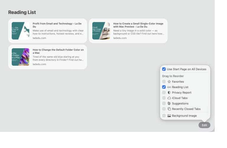 How to Disable the Start Page Background Image in Safari - La De Du