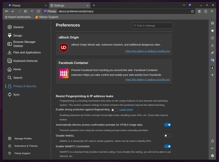 Floorp: Web Browser Focusing on Privacy and Customization