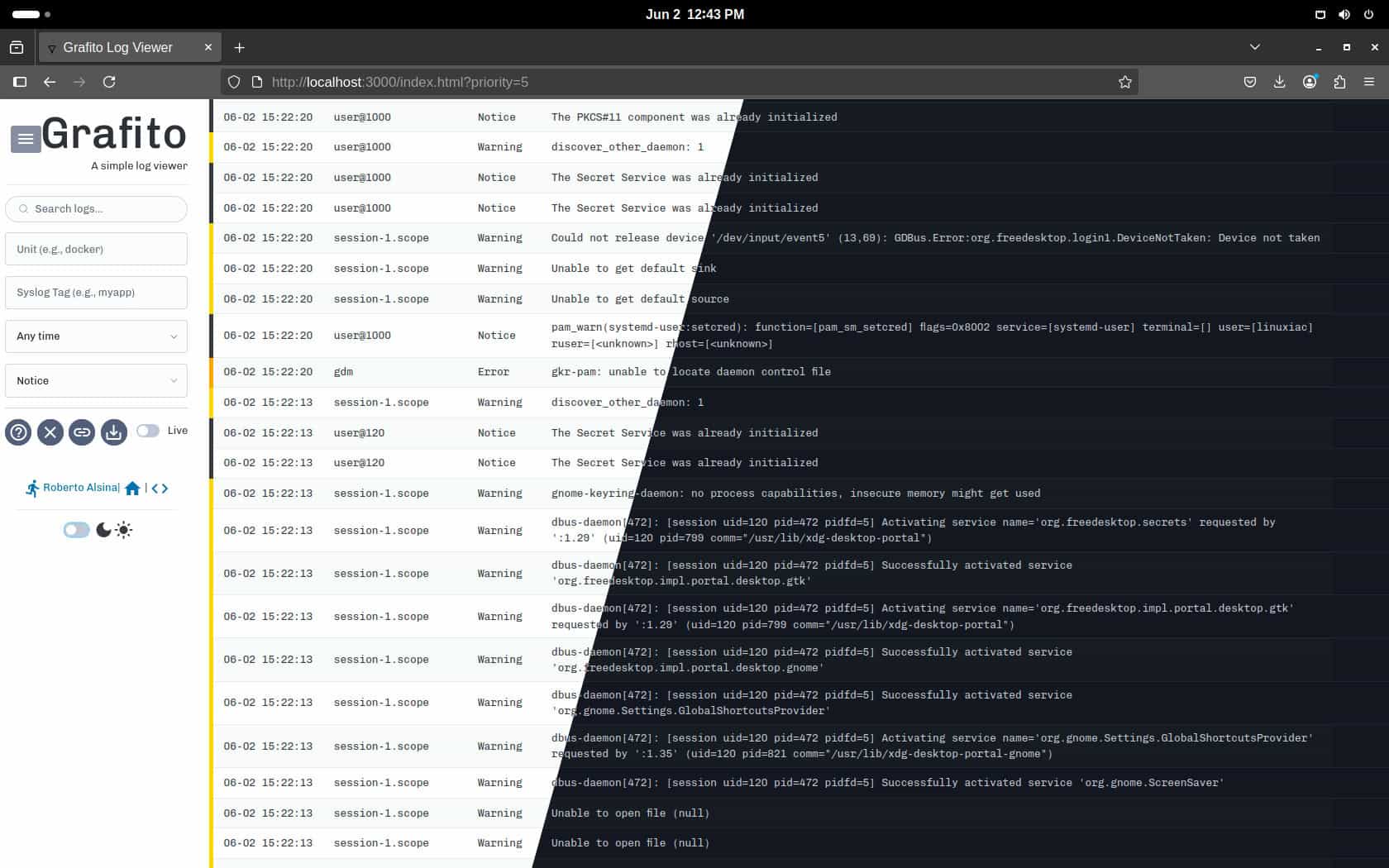 Grafito: Systemd Journal Log Viewer with a Beautiful Web UI