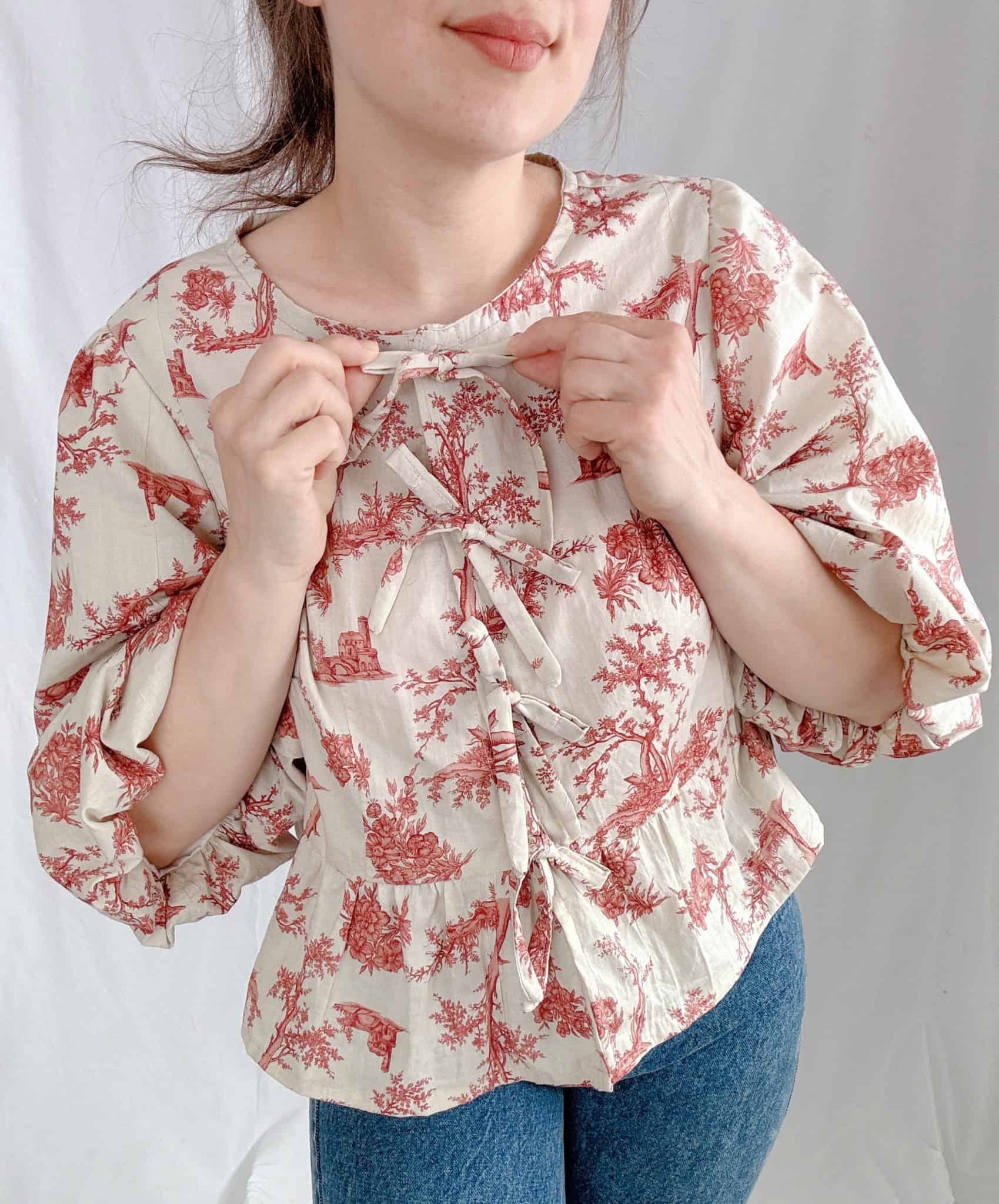 Tie Front Blouse - Sewing Tutorial with Free Pattern - Sparrow ...