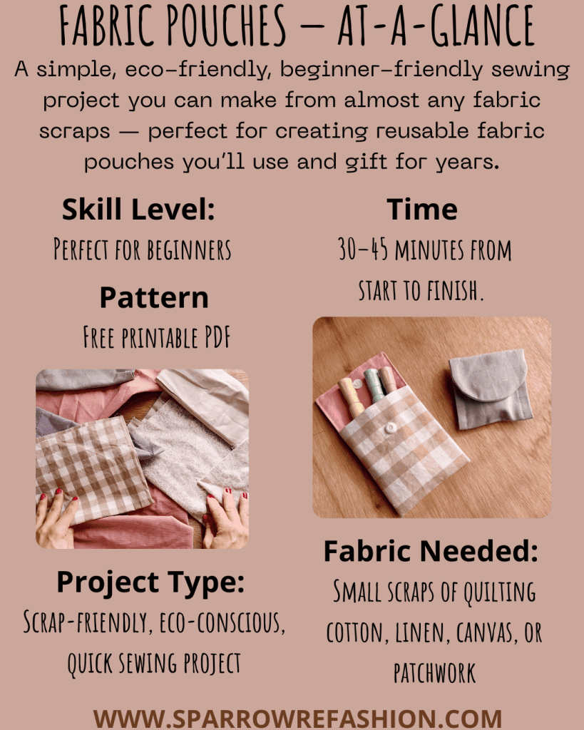 2 Fabric Pouches Beginner Steps + Free PDF Pattern - Sparrow Refashion ...
