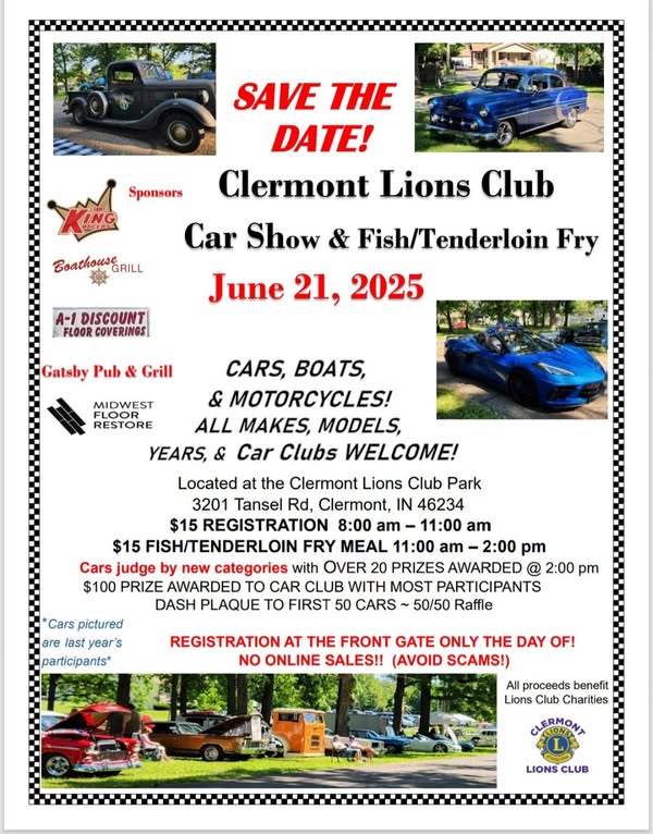 Clermont Lions Club Car Show & Fish/Tenderloin Fry – Clermont, IN ...