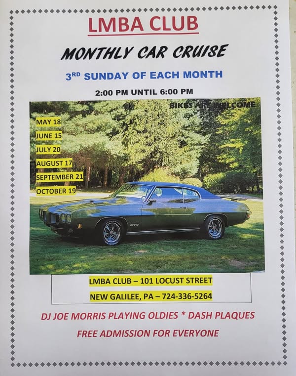 LMBA Club Monthly Car Cruise – New Galilee, PA | CarCruiseFinder