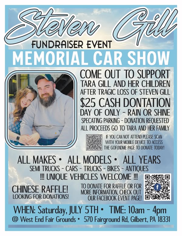 Steven Gill Memorial Car Show Fundraiser Event – Gilbert, PA ...