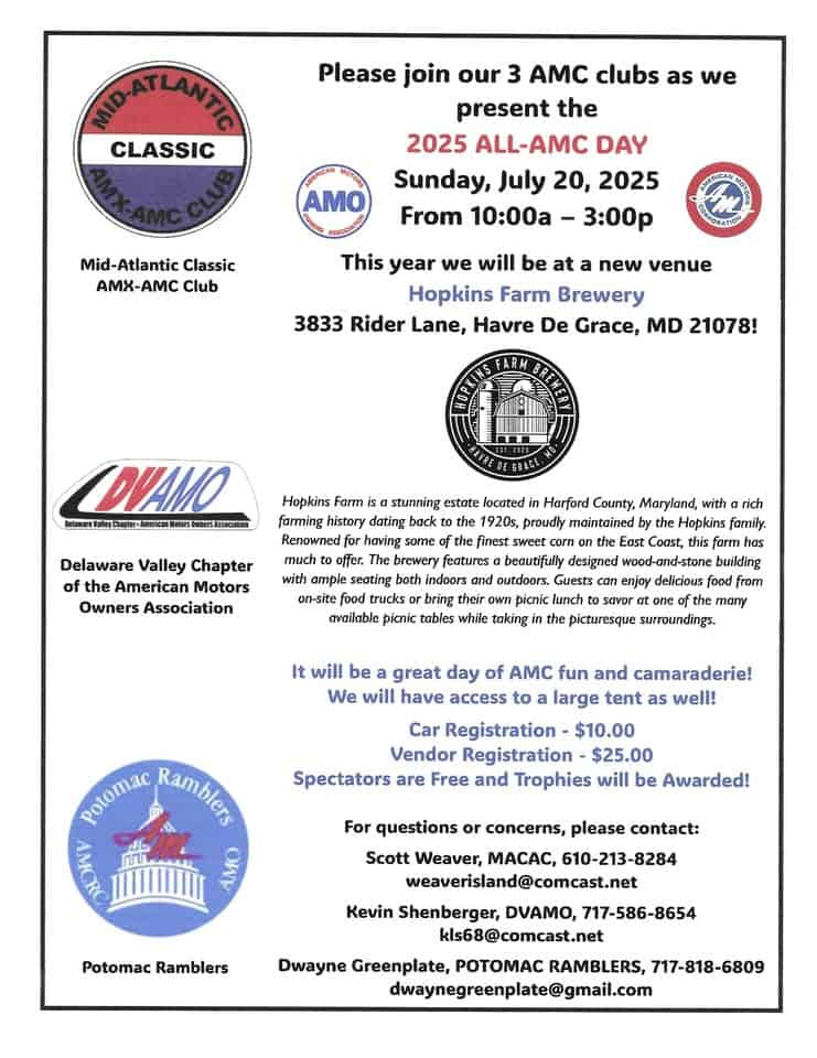 2025 All-AMC Family Car Show – Havre De Grace, MD | CarCruiseFinder