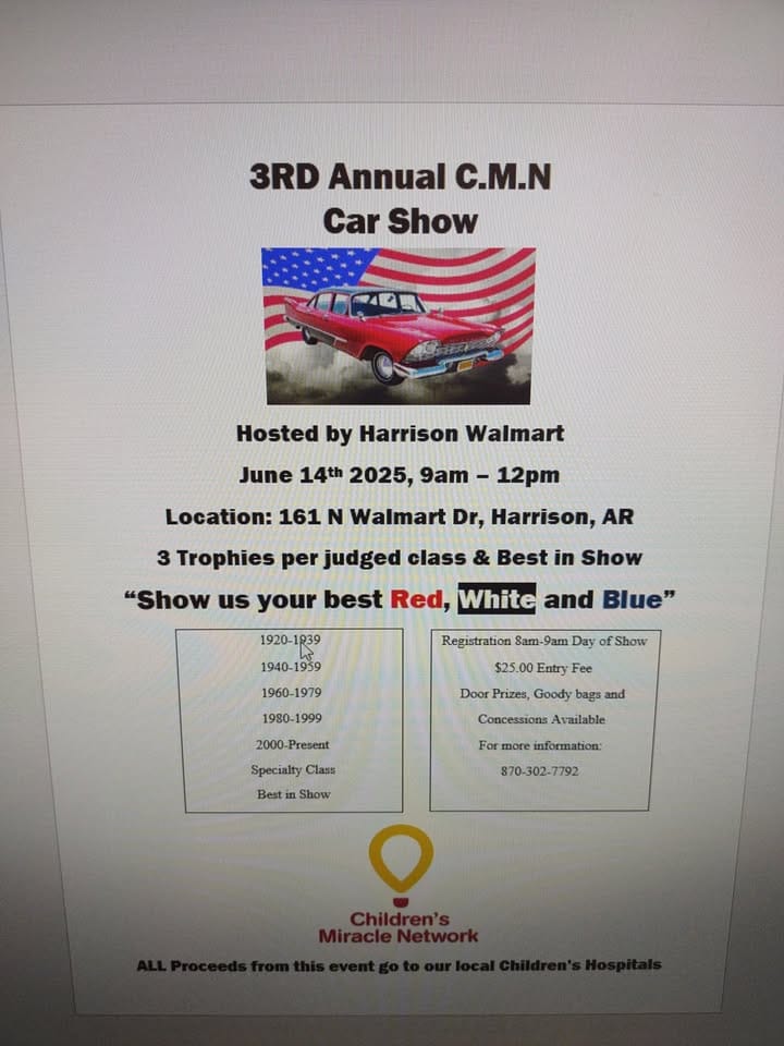 CMN Car Show hosted by Harrison Walmart – Harrison, AR | CarCruiseFinder