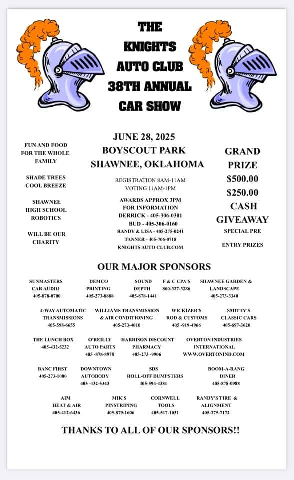 The Knights Auto Club 38th Annual Car Show – Shawnee, OK | CarCruiseFinder