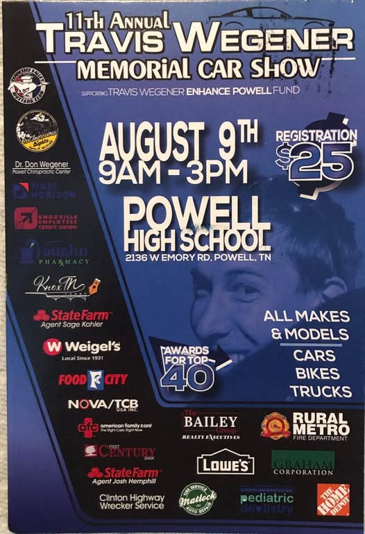 11th Annual Travis Wegener Memorial Car Show – Powell, TN | CarCruiseFinder
