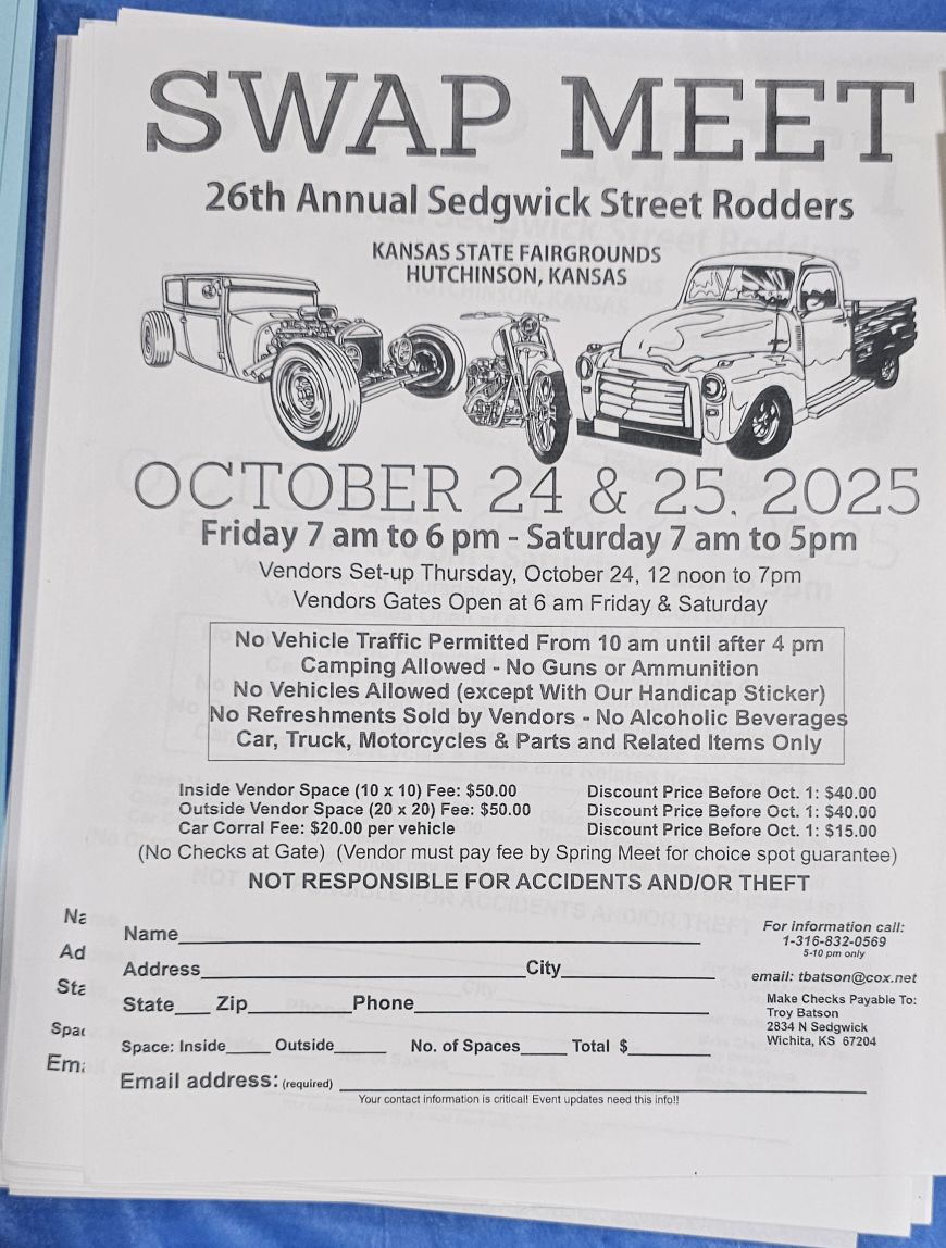 26th Annual Sedgwick Street Rodders Swap Meet – Hutchinson, KS ...