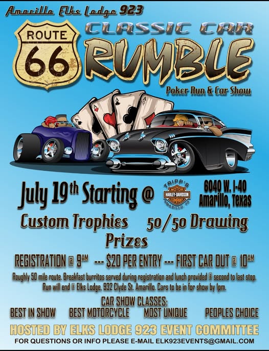 Amarillo Elks Lodge 923 Route Classic Car 66 Rumble Poker Run & Car ...