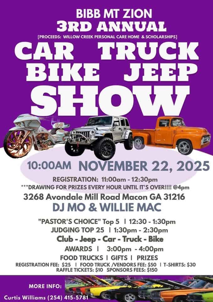 Bibb Mt Zion 3rd Annual (Car, Truck, Bike, Jeep) Show – Macon, GA | CarCruiseFinder