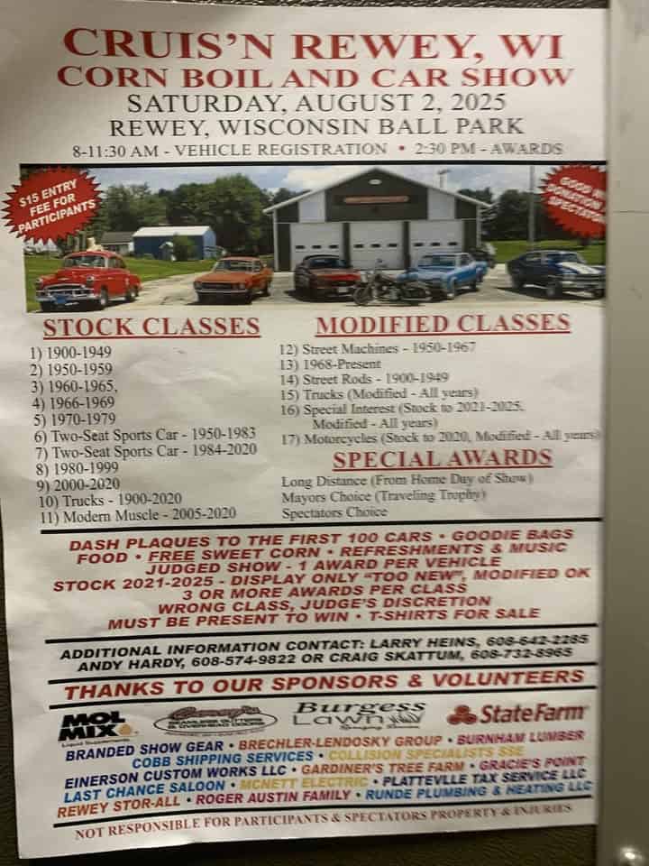 CRUIS’N REWEY, WI CORN BOIL AND CAR SHOW – Gordon, WI | CarCruiseFinder