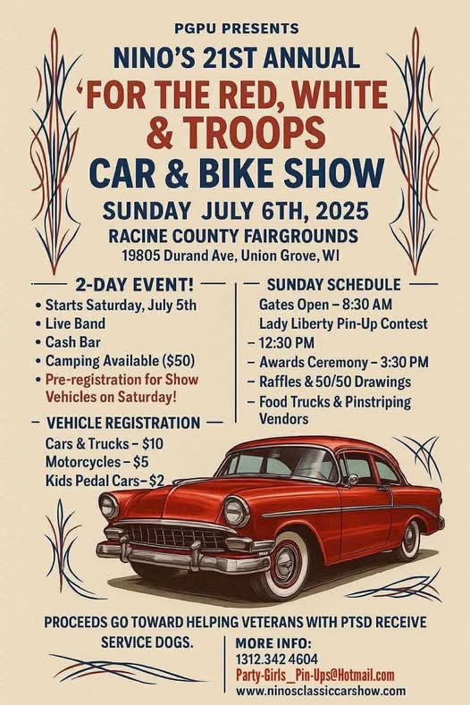 Nino's 21st Annual 'For the Red, White & Troops' Car & Bike Show ...