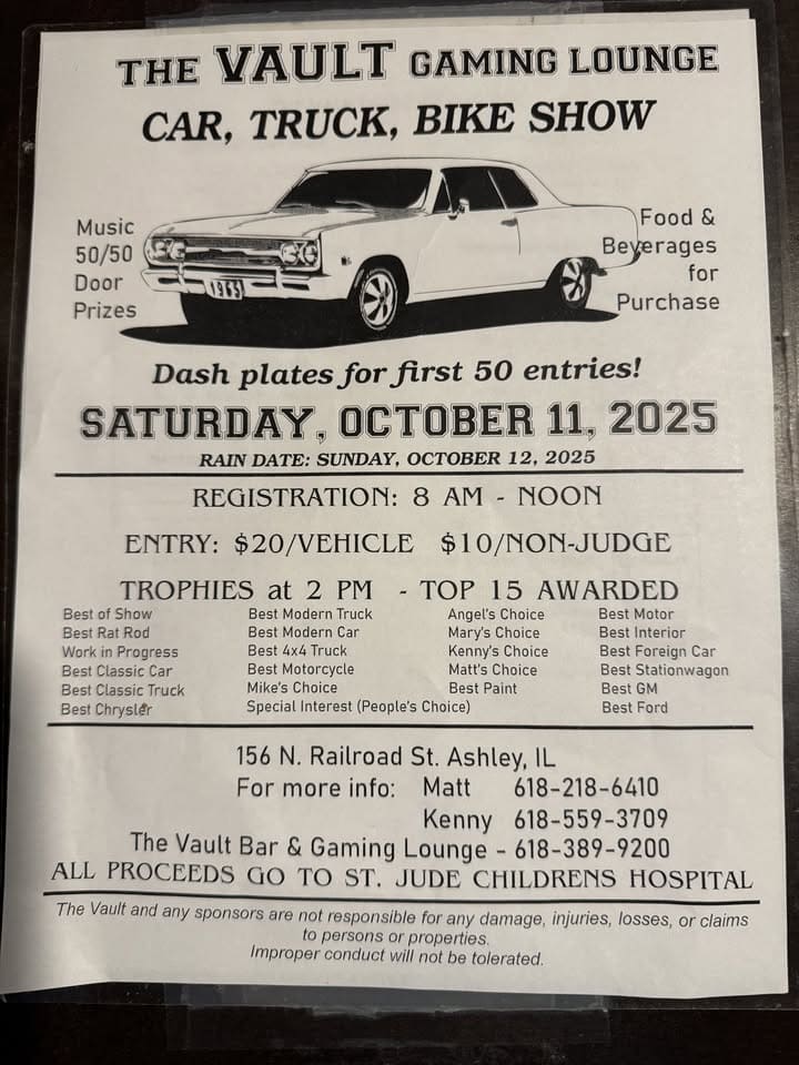 The Vault Car, Truck, and Motorcycle Show – Ashley, IL | CarCruiseFinder
