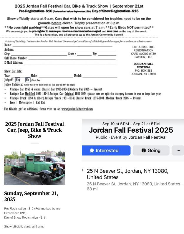 2025 Jordan Fall Festival Car, Bike & Truck Show – Jordan, NY ...