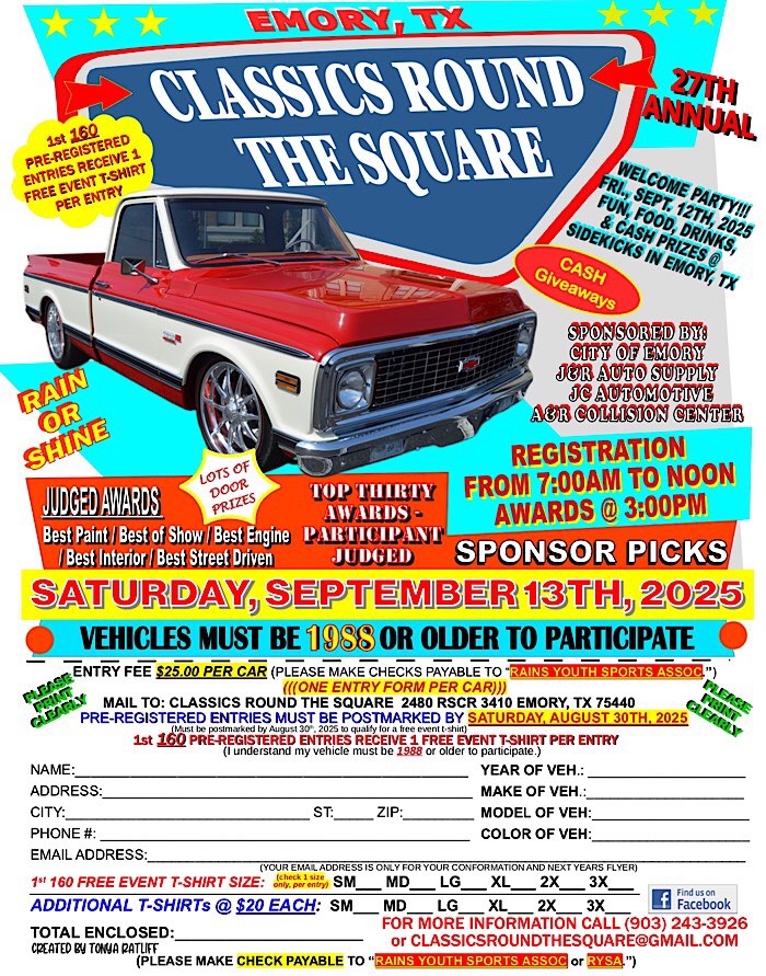 Classics Round The Square – Emory, TX | CarCruiseFinder
