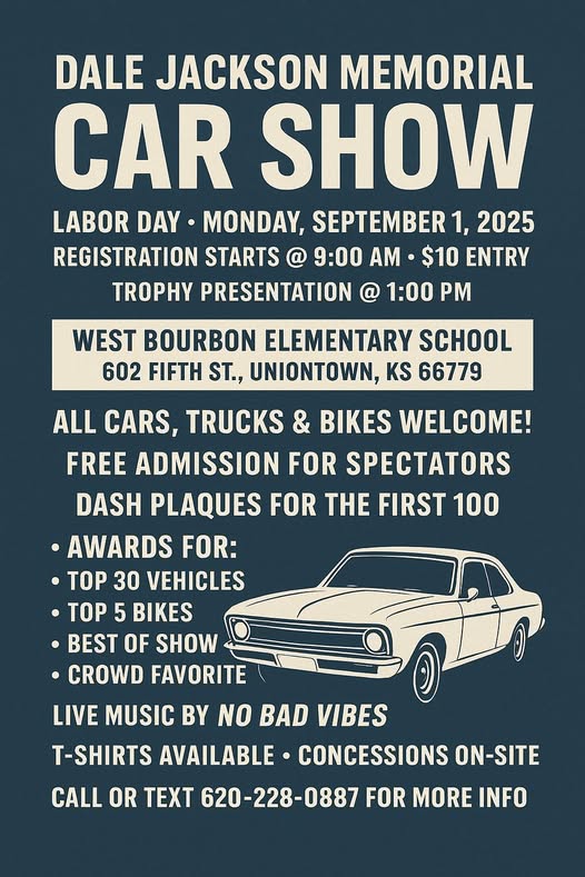 Dale Jackson Memorial Car Show – Uniontown, KS | CarCruiseFinder