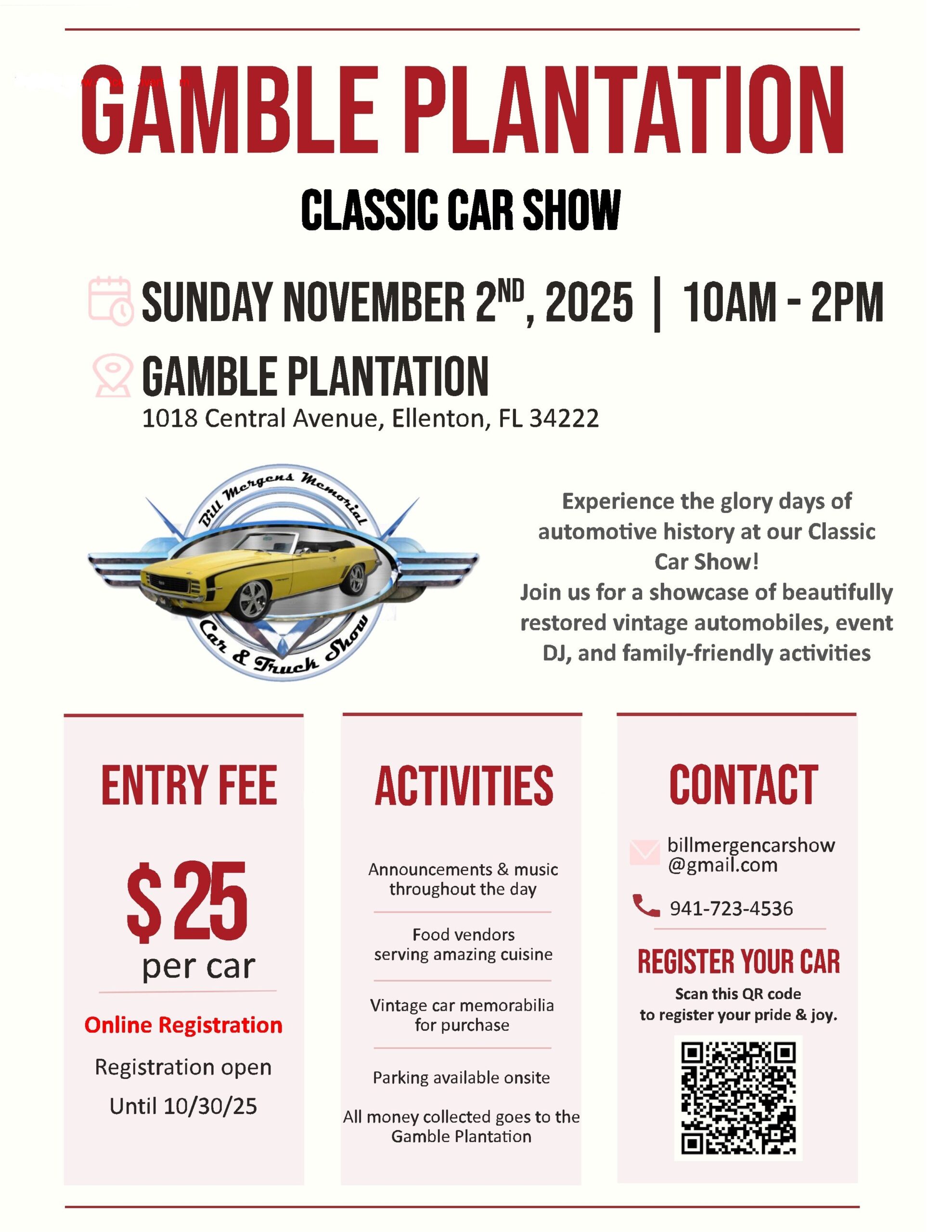 Gamble Plantation Classic Car Show – Ellenton, FL | CarCruiseFinder