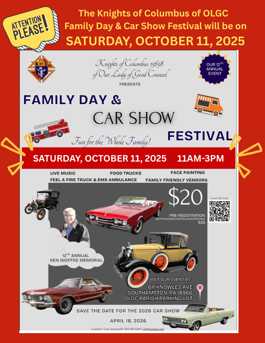 OLGC Knights Family Car Show Festival- Saturday, October 11, 2025- 11am ...