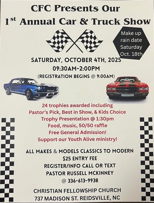 CFC Presents Our 1st Annual Car & Truck Show – Reidsville, NC ...