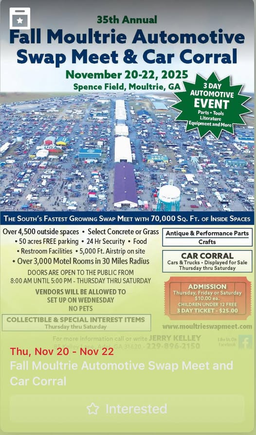 Fall Moultrie Automotive Swap Meet & Car Corral – Moultrie, GA ...