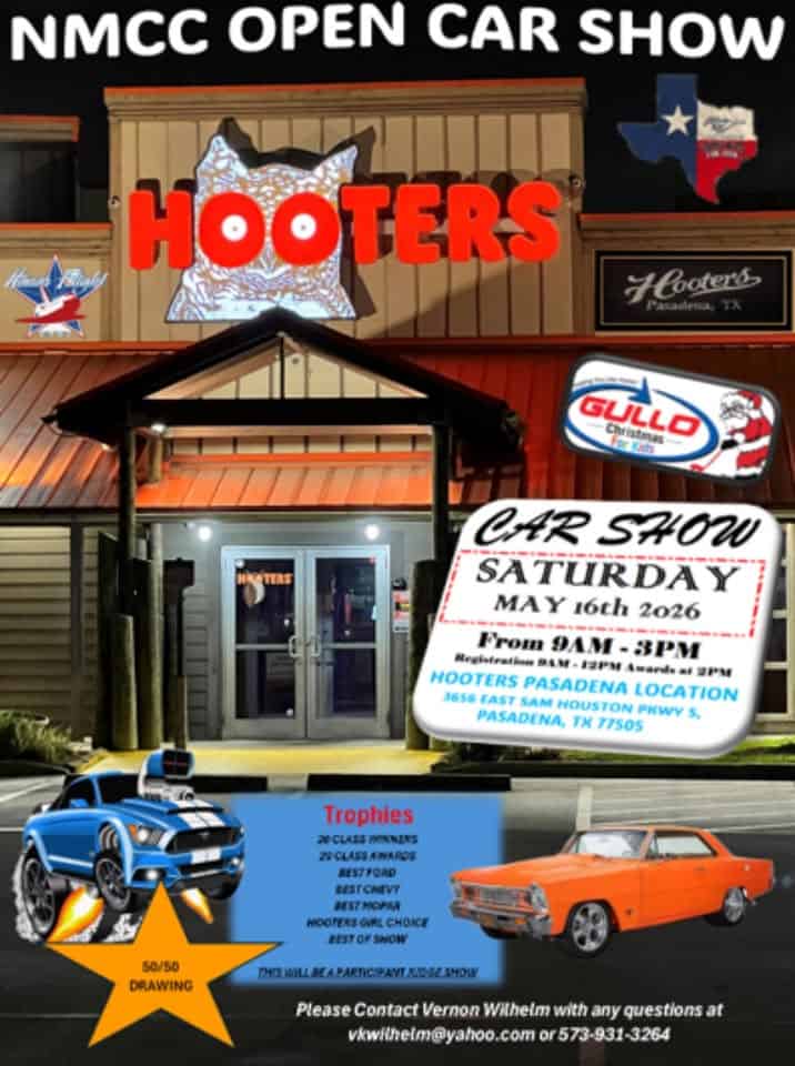 NMCC OPEN CAR SHOW at HOOTERS IN PASADENA, TEXAS – Pasadena, TX ...