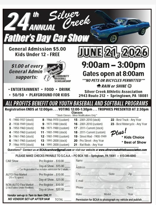 24th Annual Silver Creek Father's Day Car Show – Springtown, PA ...