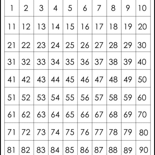 Printable Number Grid To 1000