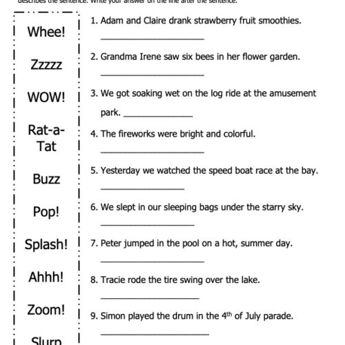 Onomatopoeia Worksheets For 4th Grade