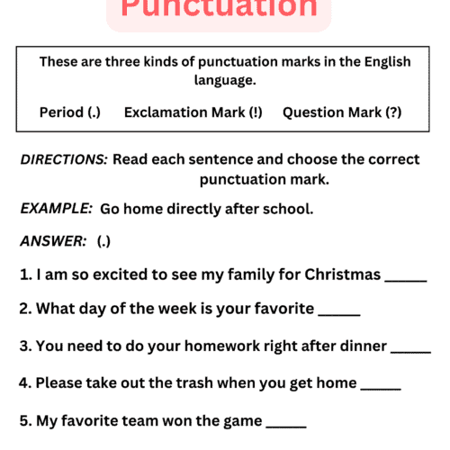 simple punctuation worksheets