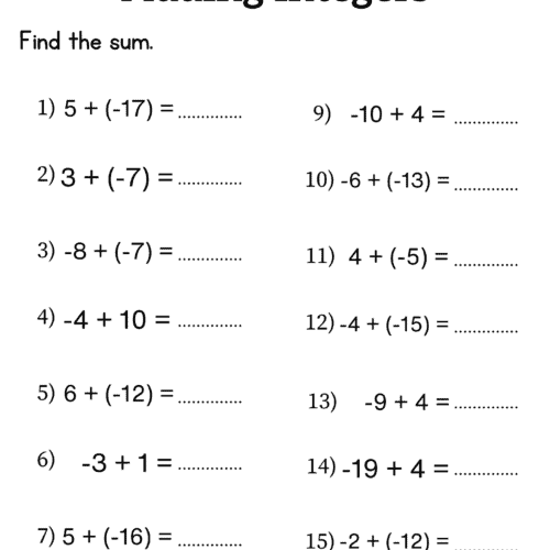 Integers Worksheets Grade 7