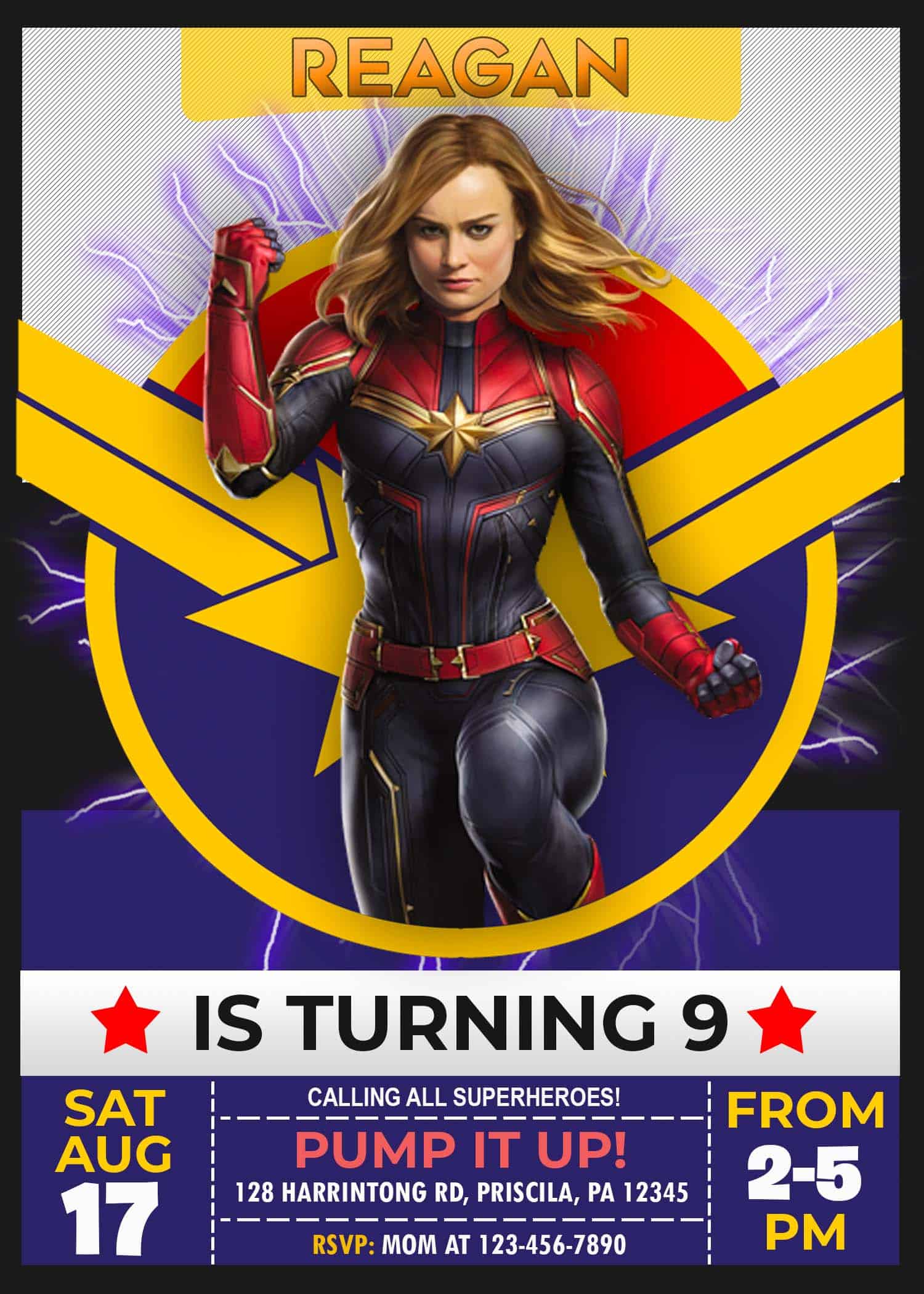 Captain Marvel Birthday Party Invitation | Amazing Invite