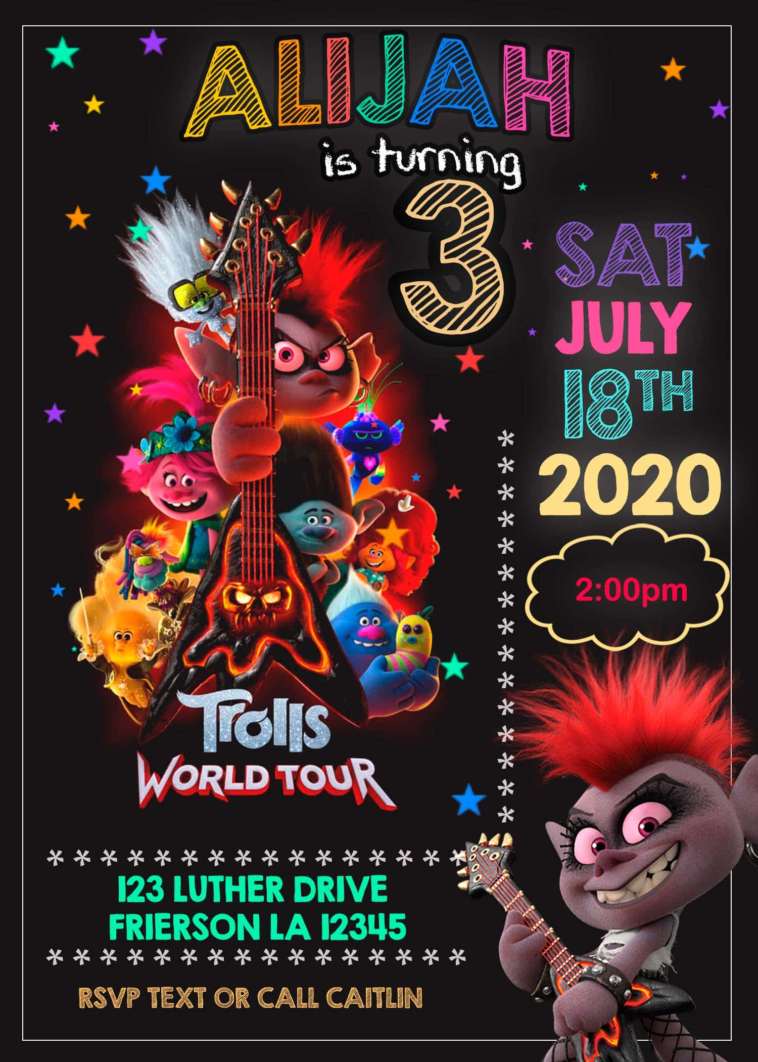 Trolls World Tour Party Invitation | Rocking Design