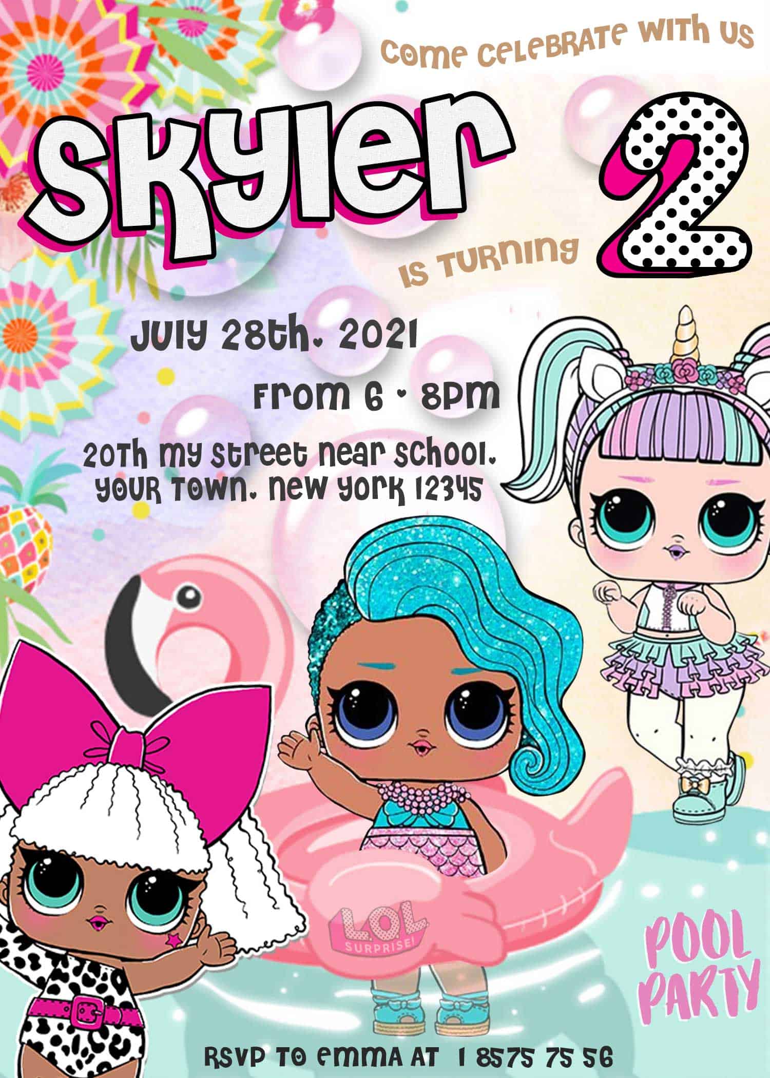 LOL Surprise Dolls Pool Birthday Invitation | Lovely Invite LOL Surprise Dolls Pool Birthday Invitation | Lovely Invite