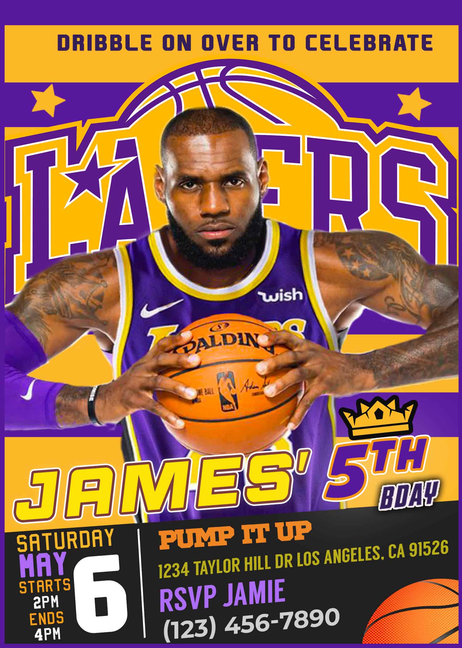 Lakers Lebron James Birthday Invitation | FREE Backside | 24H Ready