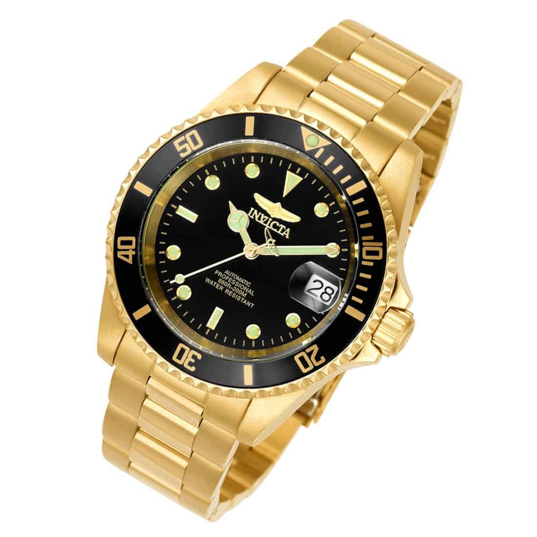 INVICTA 8929OB Pro Diver 200M Gold Stainless Steel Black Dial Mens ...