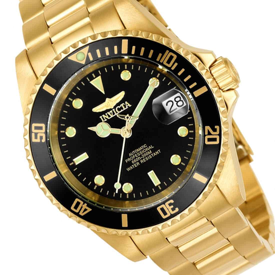 INVICTA 8929OB Pro Diver 200M Gold Stainless Steel Black Dial Mens ...