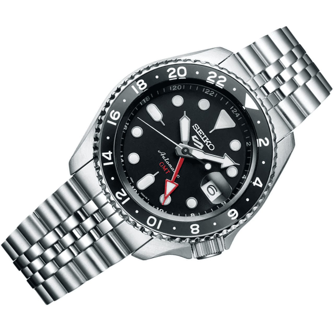 Seiko 5 Black Sport SSK001 SSK001K1 Stainless Steel GMT Automatic Mens ...