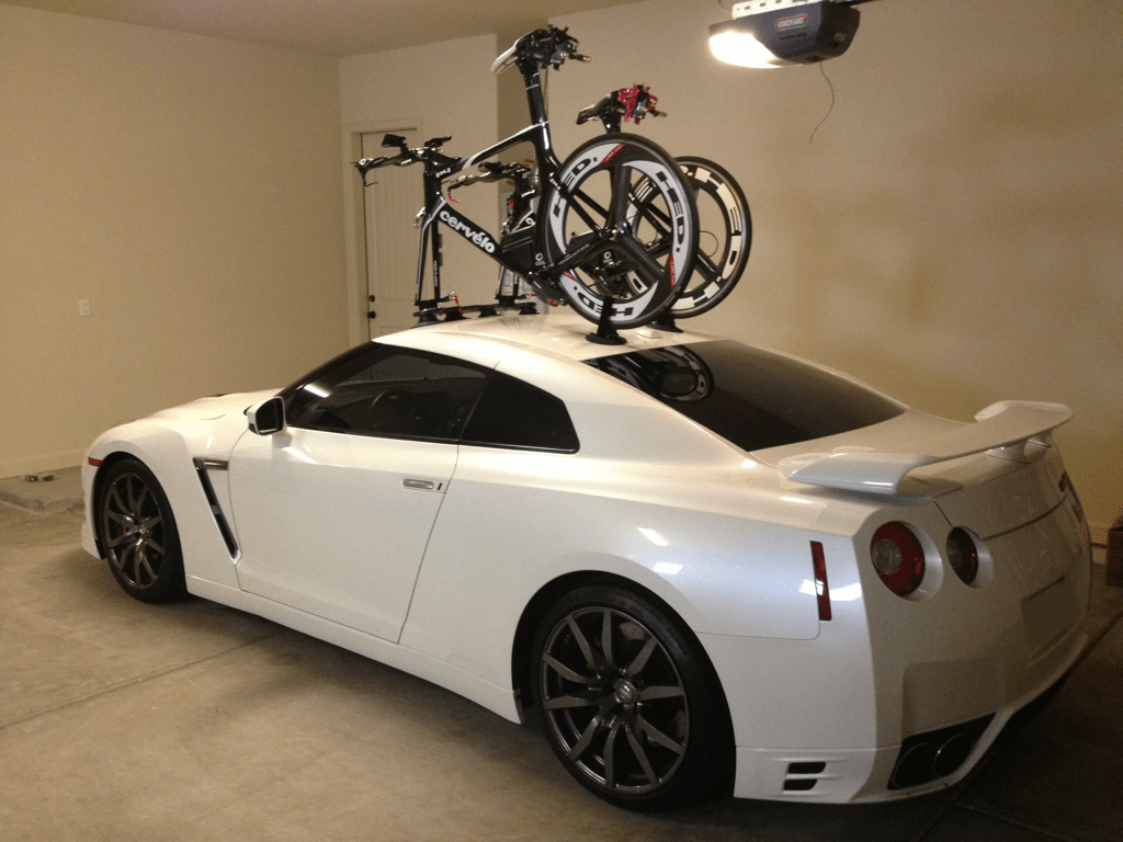 Nissan GTR with a SeaSucker Mini Bomber Bike Rack 2-Bike Rack
