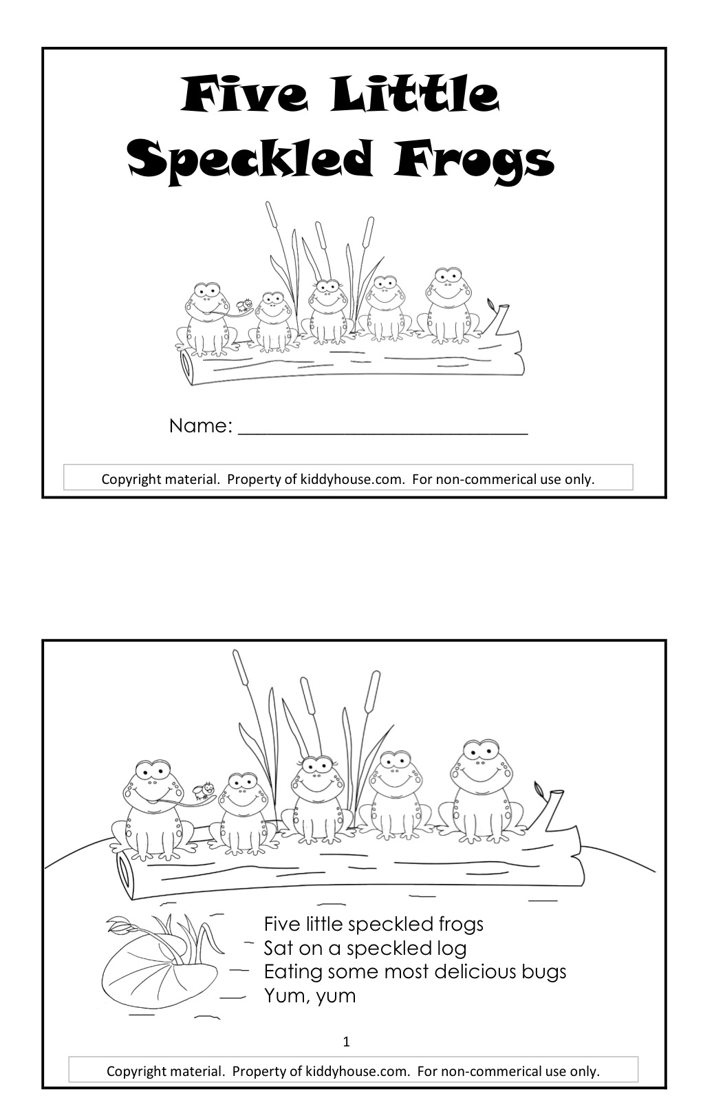 Five Little Speckled Frogs Booklet | kiddyhouse.com