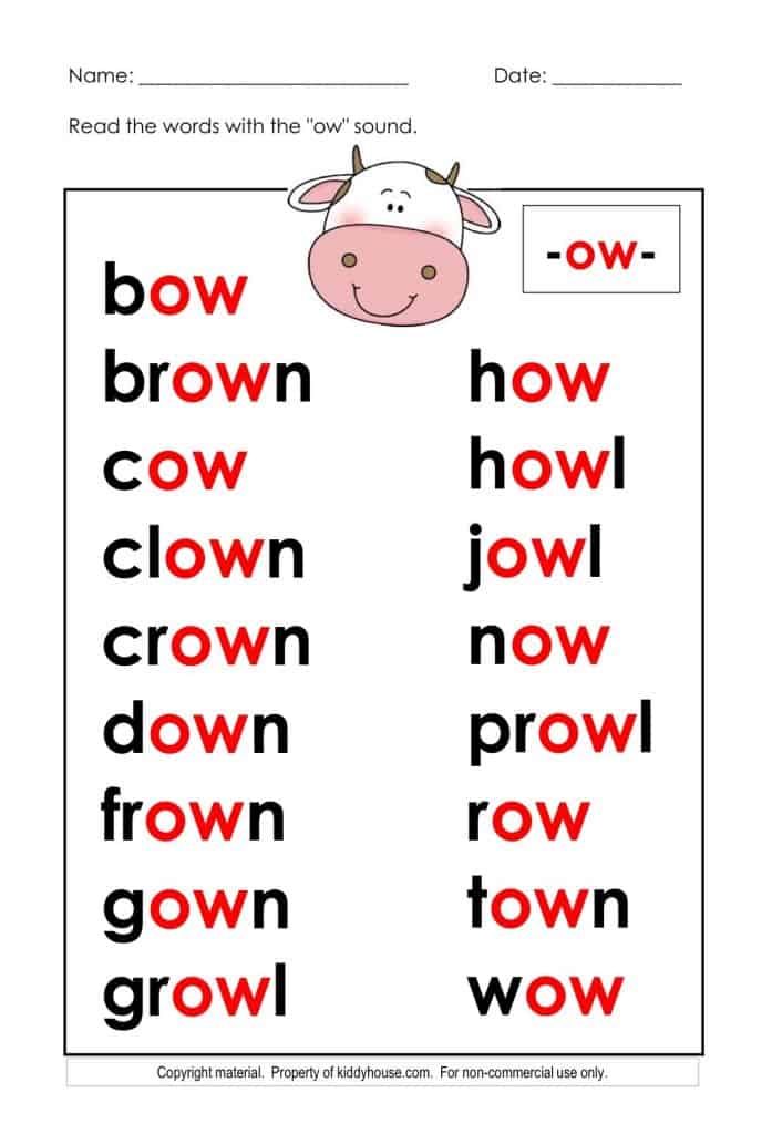 Free Phonic Chart: -ow- sound | kiddyhouse.com