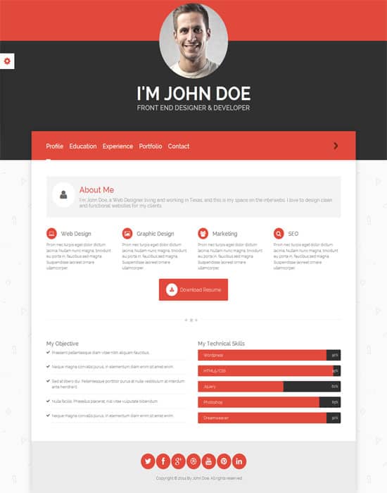 55+ Awesome Personal Vcard & Resume Website Templates - WP Freeware