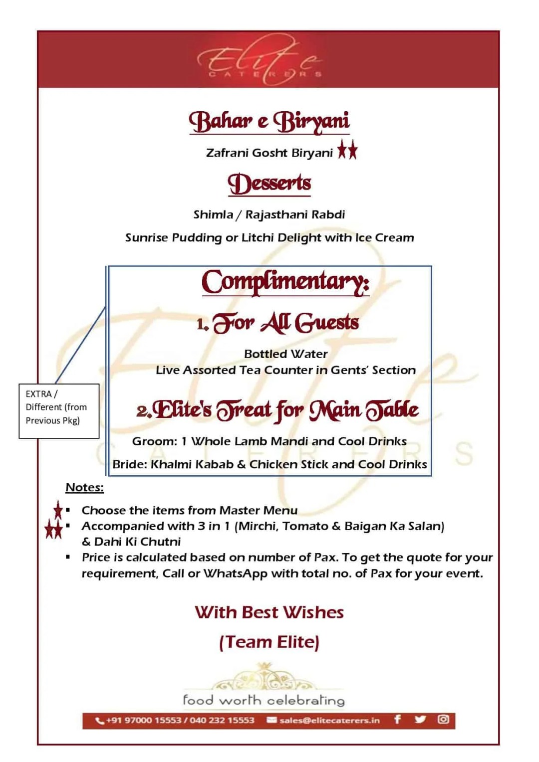 Valima Menu Price list 5 Celebration feast - Best Caterer in Hyderabad ...