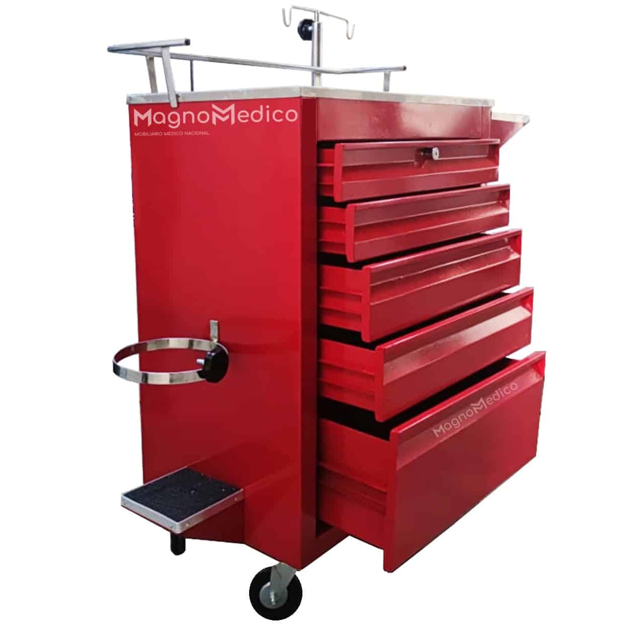 Carro Rojo De 5 Cajones - Mobiliario Medico MagnoMedico