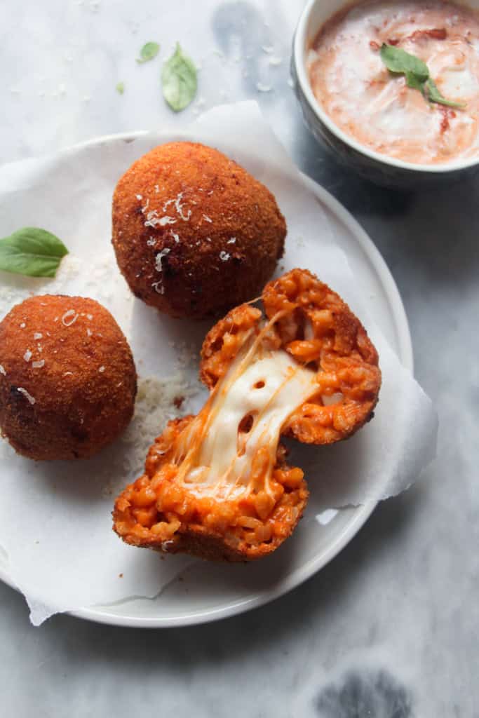 creamy tomato and mozzarella arancini, with tomato aioli | Mutti Recipe