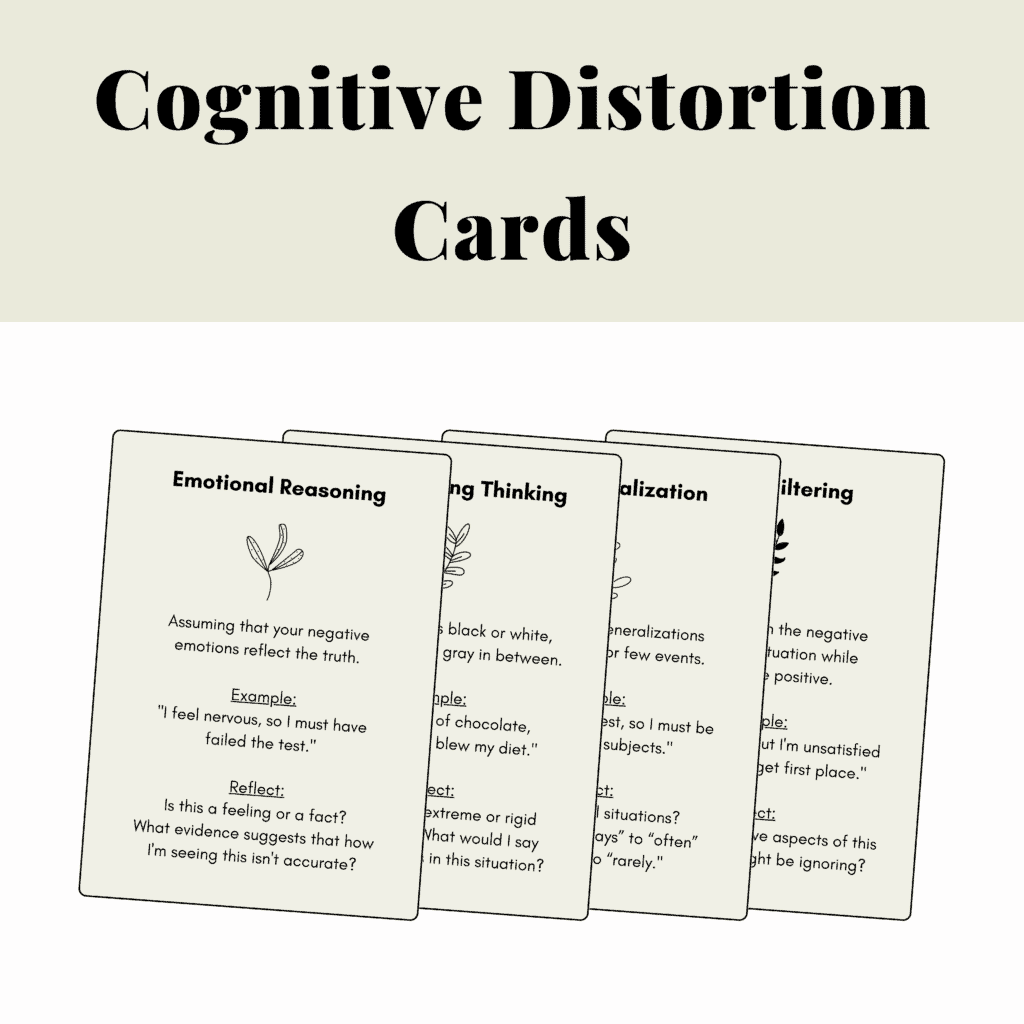 Cognitive Distortion Cards Printable, Thinking Traps, Cute Simple ...