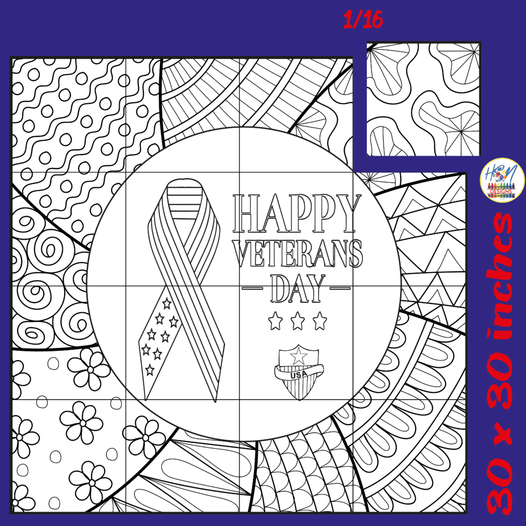 Happy Veterans Day Collaborative Poster Art- Coloring pages Bulletin ...